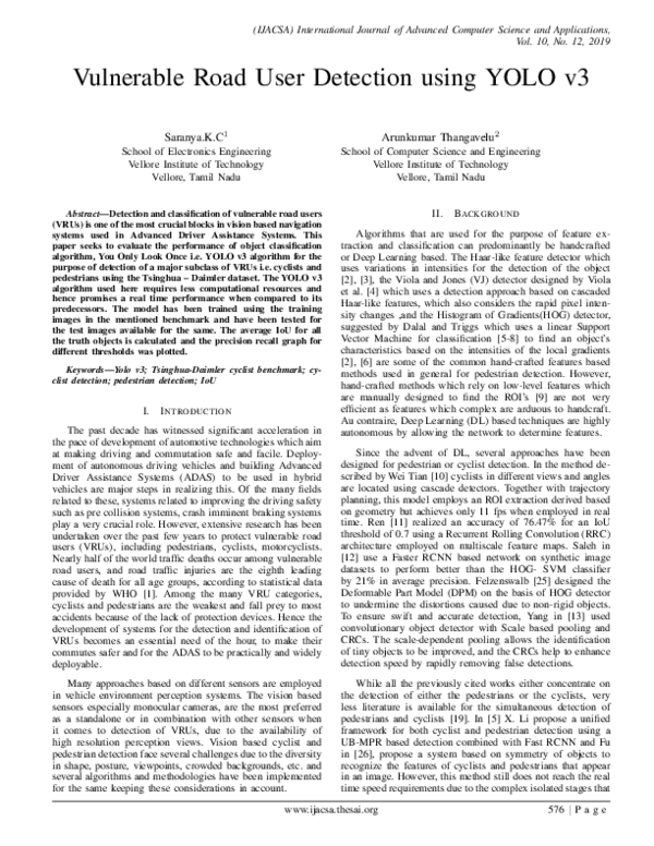 (PDF) Vulnerable Road User Detection using YOLO v3