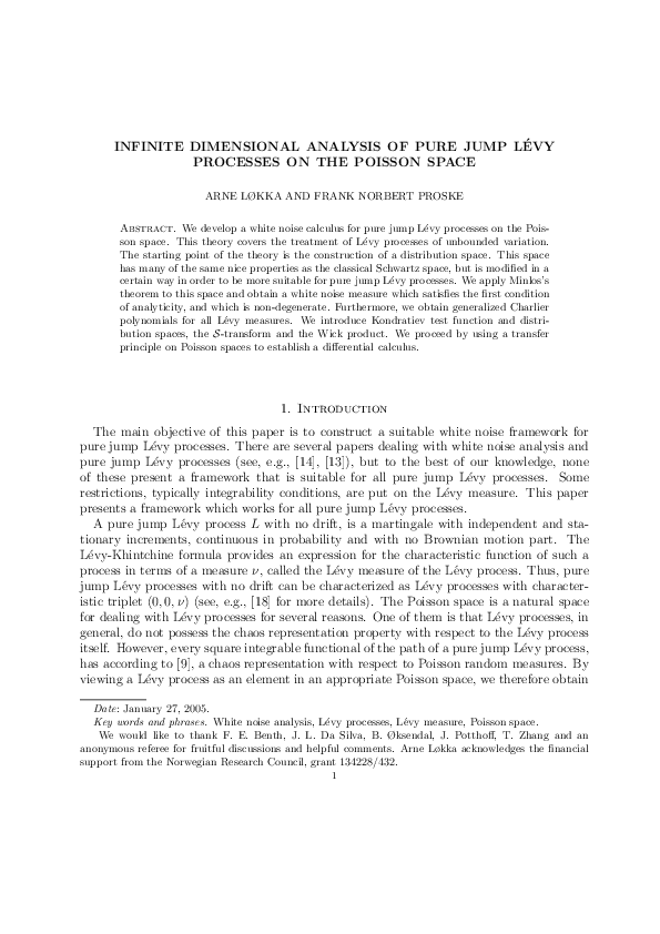 (PDF) Infinite dimensional analysis of pure jump Lévy processes on the ...