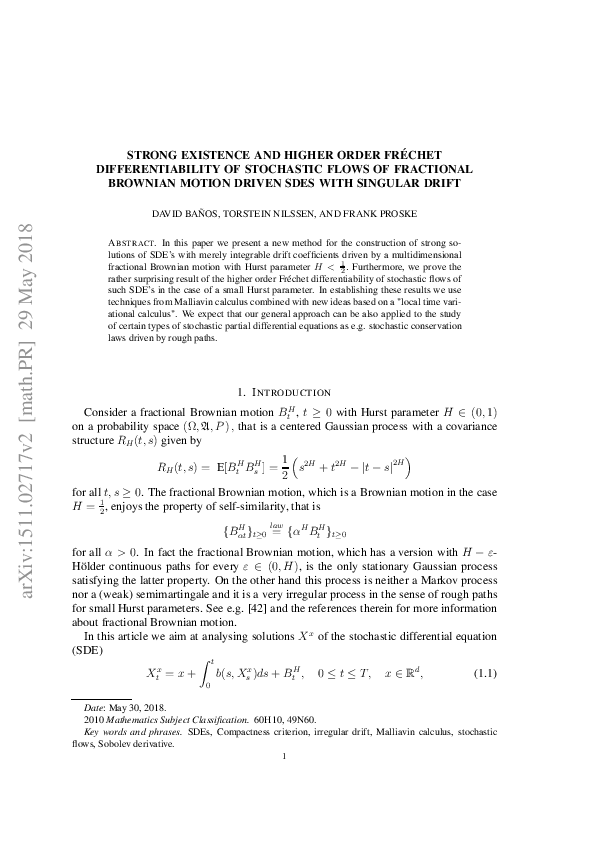 (PDF) Strong Existence and Higher Order Fréchet Differentiability of ...