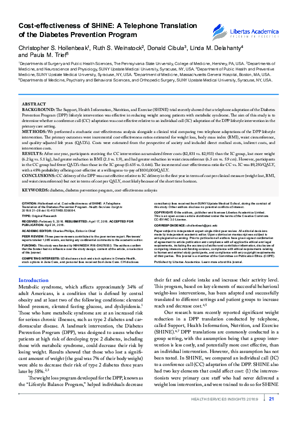 (PDF) Cost-effectiveness of SHINE: A Telephone Translation of the ...