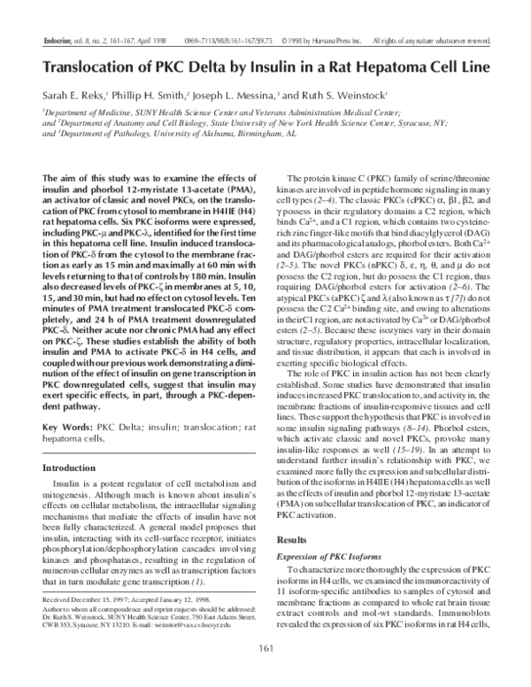 (PDF) Translocation of PKC Delta by Insulin in a Rat Hepatoma Cell Line ...