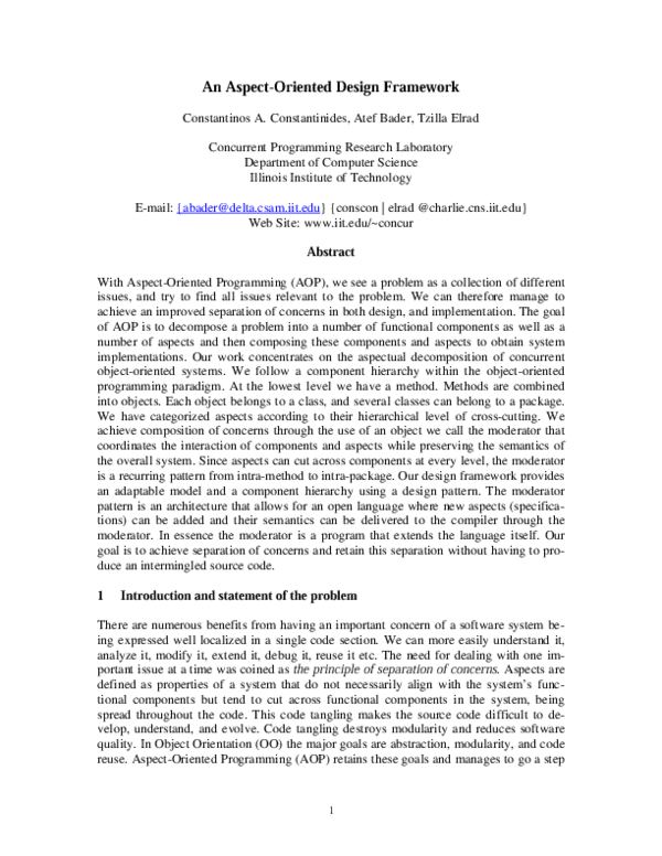 Pdf An Aspect Oriented Design Framework For Concurrent Systems