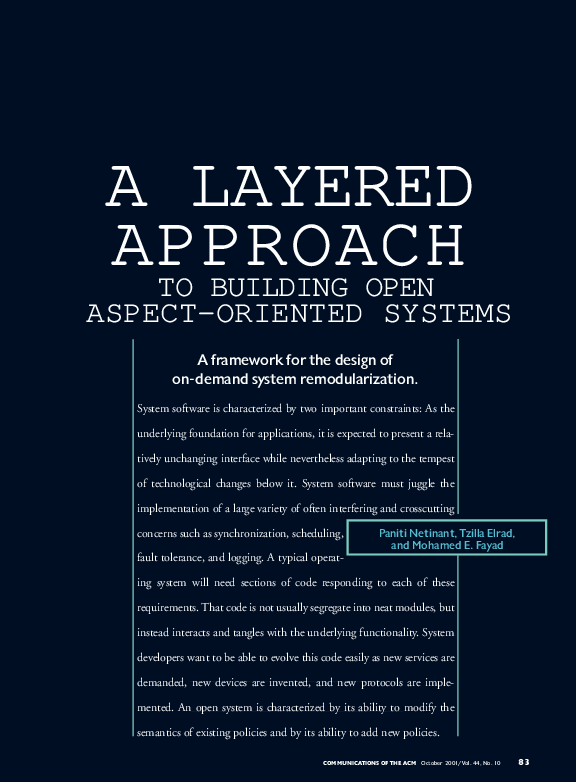 A Layered Approach To Building Open Aspect Oriented Systems A Framework For The Design Of On