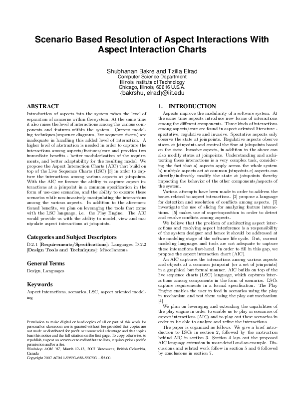 Pdf Scenario Based Resolution Of Aspect Interactions With Aspect Interaction Charts