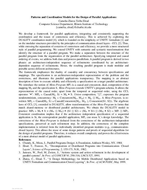 (PDF) Patterns and Coordination Models for the Design of Parallel Applications