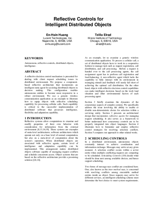 (PDF) Reflective controls for intelligent distributed objects