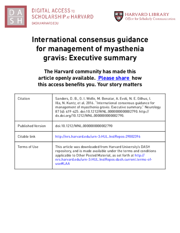 (PDF) International consensus guidance for management of myasthenia gravis