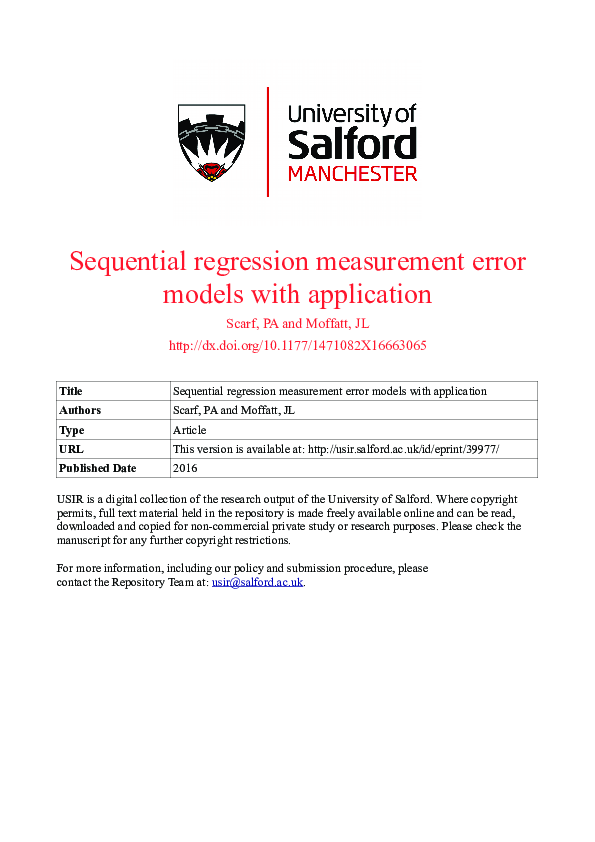 Pdf Sequential Regression Measurement Error Models With Application