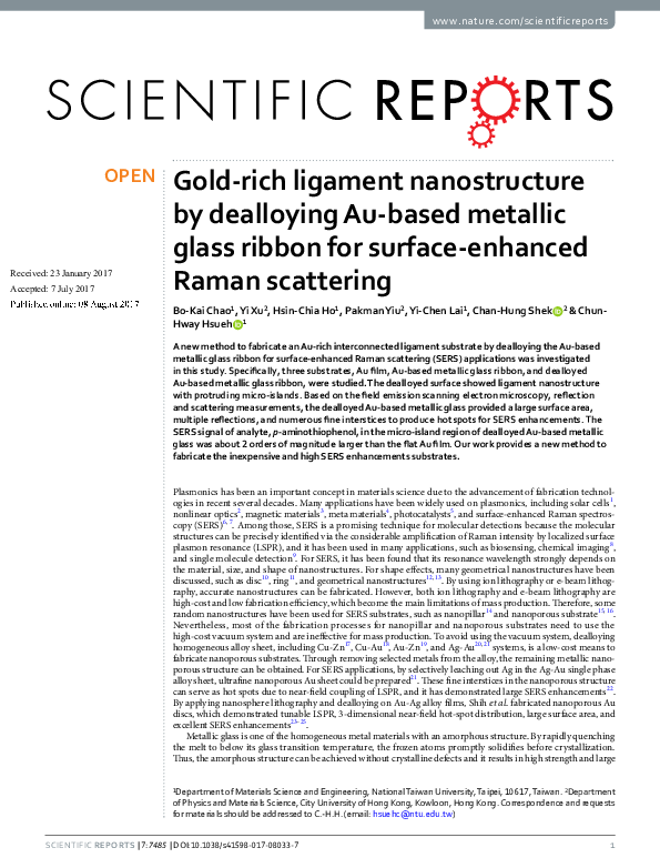 (PDF) Gold-rich ligament nanostructure by dealloying Au-based metallic ...