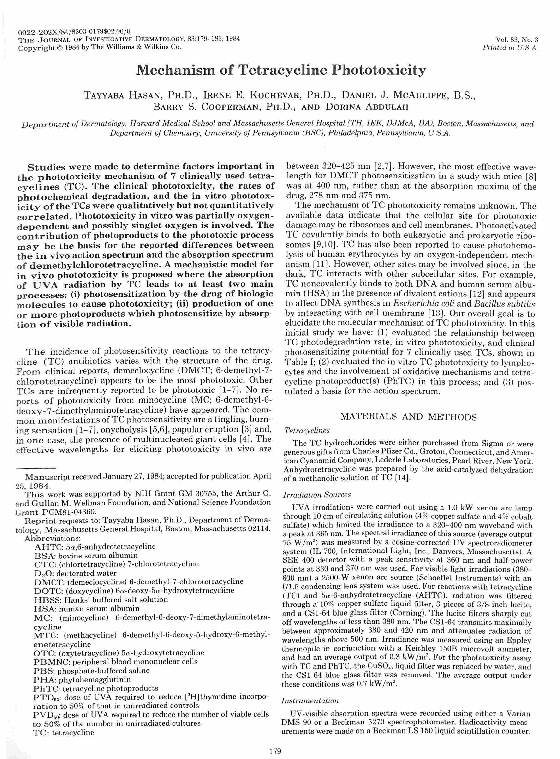 (PDF) Mechanism of Tetracycline Phototoxicity