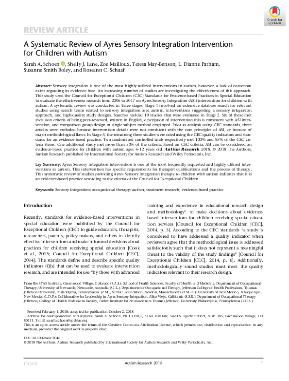(PDF) A Systematic Review of Ayres Sensory Integration Intervention for Children with Autism