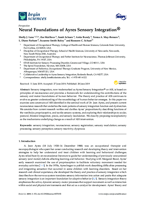 (PDF) Neural Foundations of Ayres Sensory Integration®