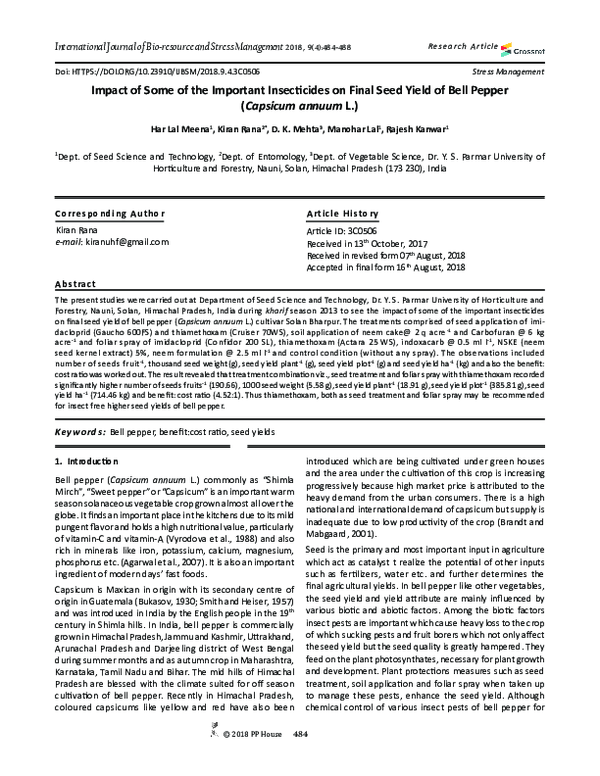 (PDF) Impact of Some of the Important Insecticides on Final Seed Yield ...
