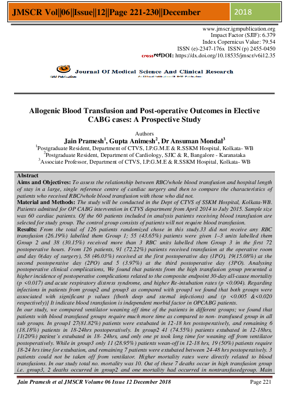 (PDF) [Allogenic blood transfusion and postoperative outcome -5-year ...