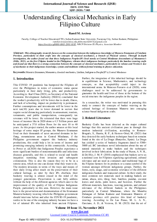 (PDF) Understanding classical mechanics(Physics) in early Filipino culture