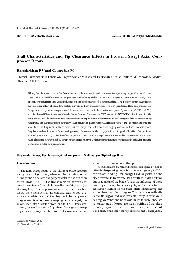 (PDF) Stall characteristics and tip clearance effects in forward swept ...