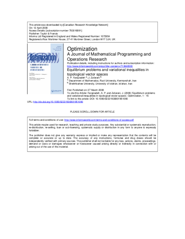 Pdf Equilibrium Problems And Variational Inequalities In Topological Spaces