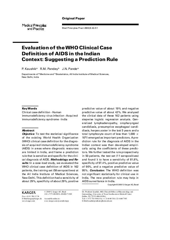 (PDF) Evaluation of the WHO Clinical Case Definition of AIDS in the ...