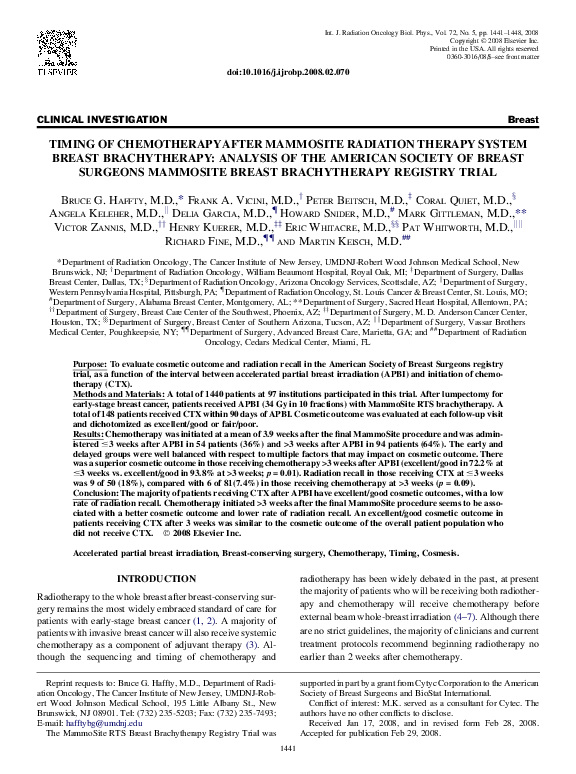 (PDF) Timing of Chemotherapy After MammoSite Radiation Therapy System ...