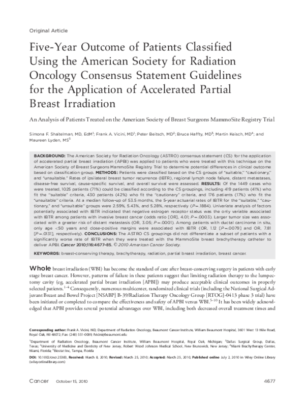 (PDF) Five-year outcome of patients classified using the American ...