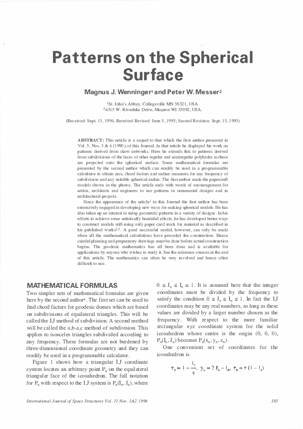 (PDF) Patterns On The Spherical Surface
