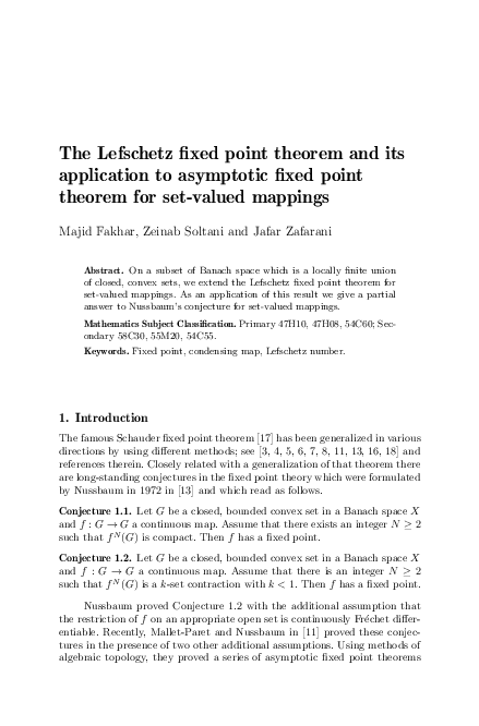 Pdf Lefschetz Fixed Point Theorem For Acyclic Maps With Multiplicity Heinz Otto Peitgen