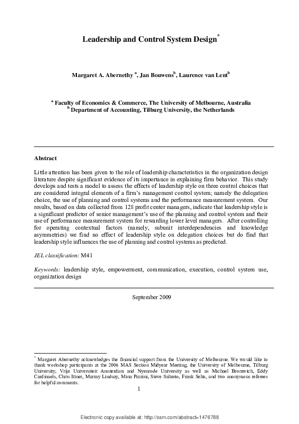 (PDF) Leadership and control system design