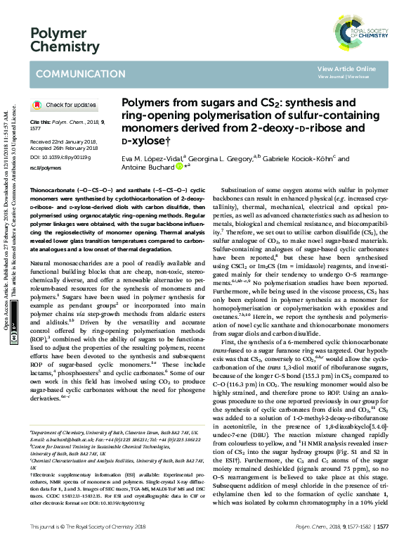 (PDF) Polymers from sugars and CS2: synthesis and ring-opening ...