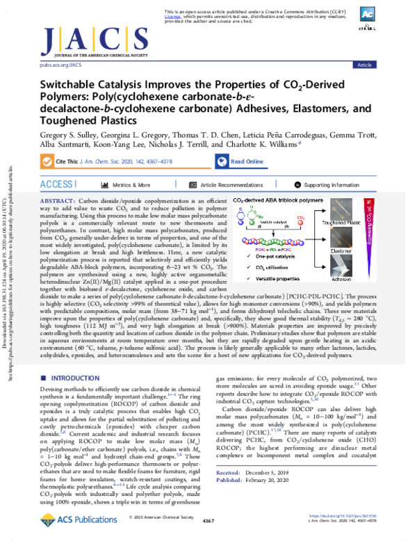 (PDF) Switchable Catalysis Improves the Properties of CO2-Derived ...