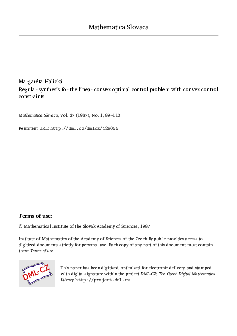 (PDF) Regular synthesis for ther linear time optimal control problem with convex control constraints