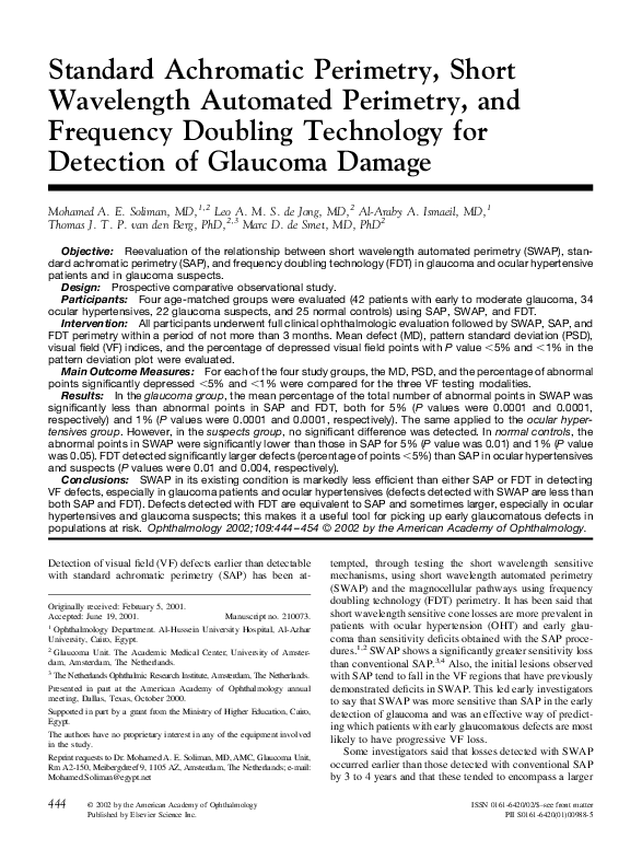 (PDF) Standard achromatic perimetry, short wavelength automated ...