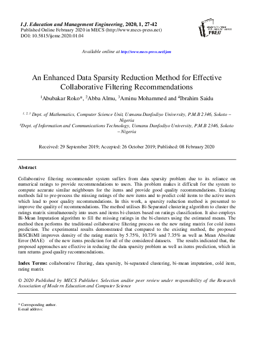 (PDF) An Enhanced Data Sparsity Reduction Method for Effective ...