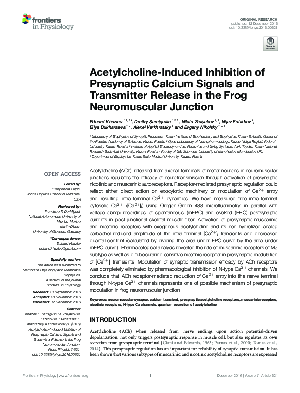 (PDF) Acetylcholine-Induced Inhibition of Presynaptic Calcium Signals ...