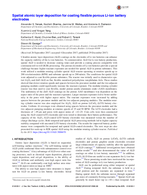 (PDF) Spatial atomic layer deposition for coating flexible porous Li-ion battery electrodes