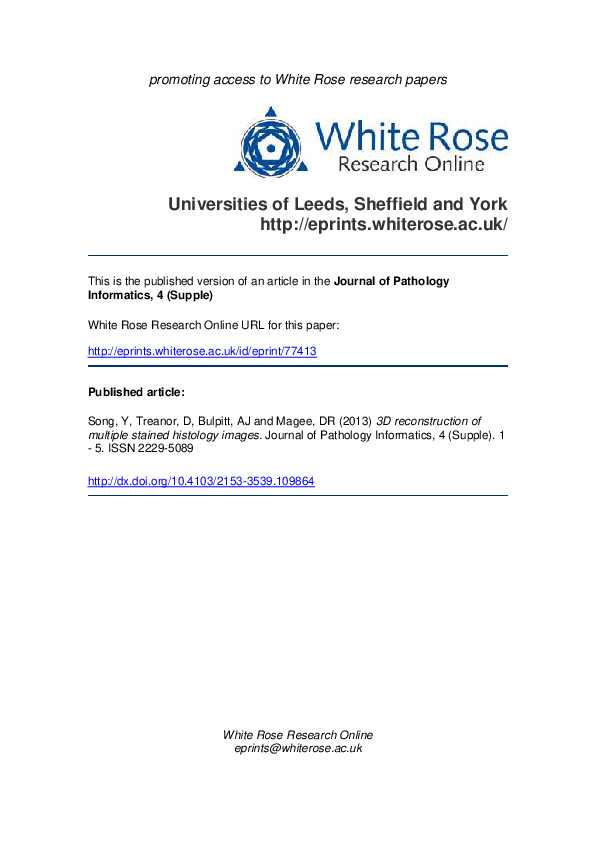 (PDF) 3D reconstruction of multiple stained histology images