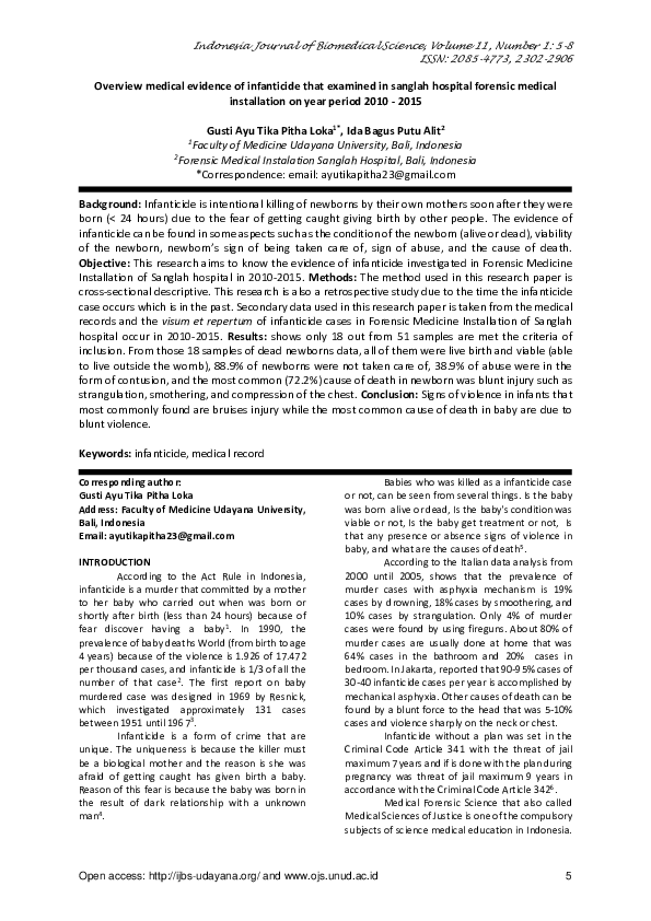 (PDF) Overview medical evidence of infanticide that examined in sanglah hospital forensic ...