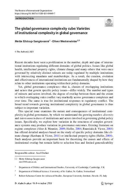 (PDF) The global governance complexity cube: Varieties of institutional ...