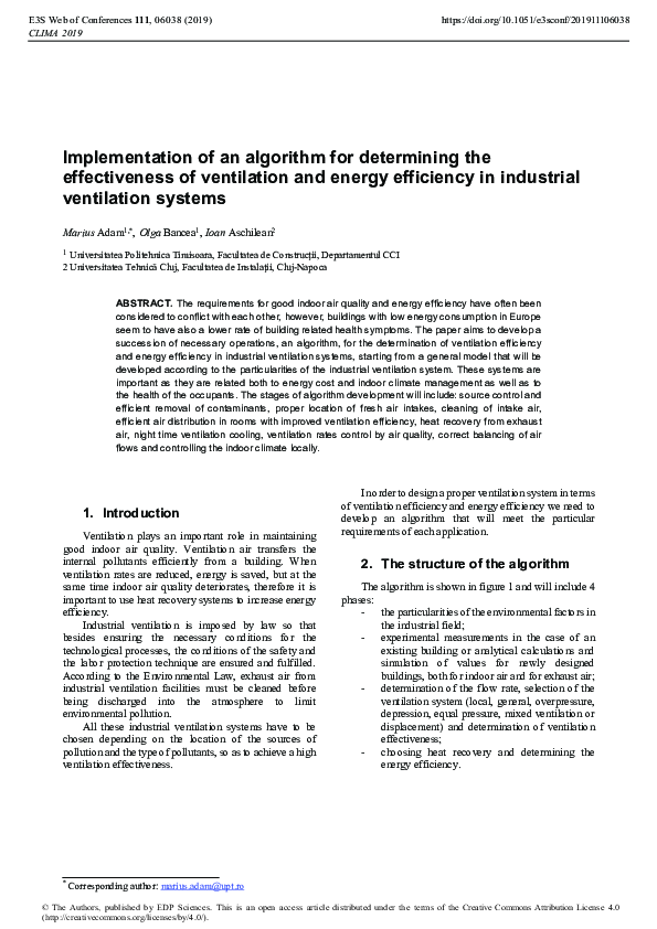 (PDF) Implementation of an algorithm for determining the effectiveness of ventilation and energy ...