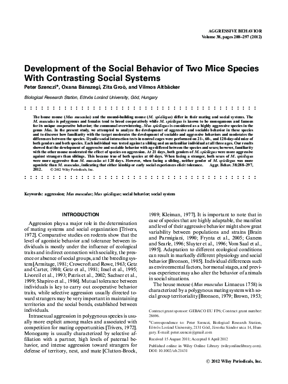 (PDF) Development of the Social Behavior of Two Mice Species With ...