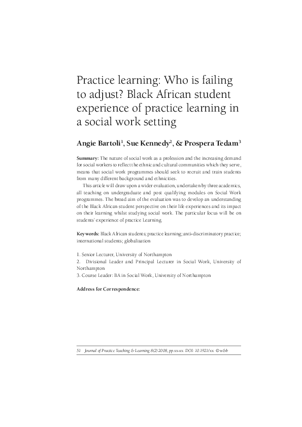 (PDF) Practice learning: Who is failing to adjust? Black African ...
