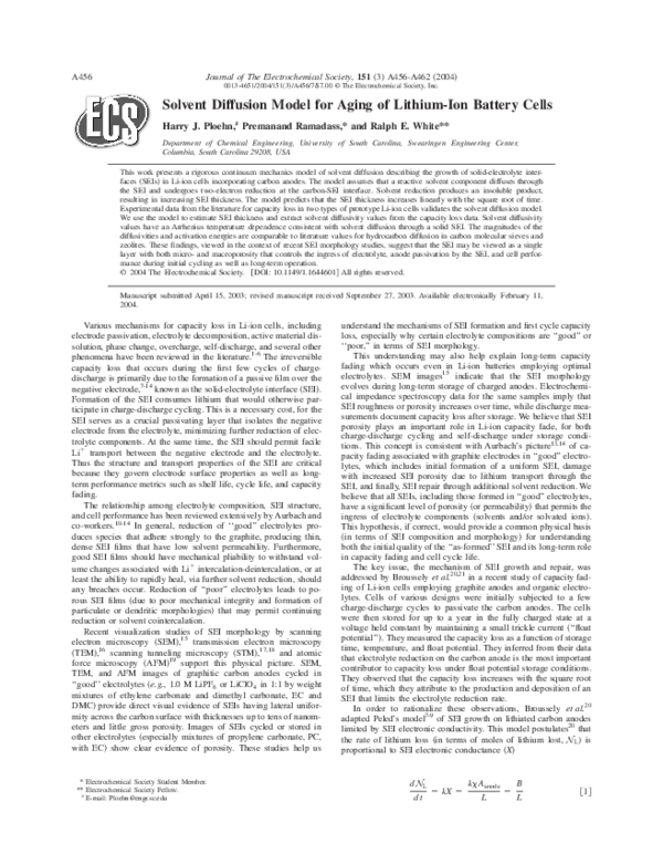 (PDF) Solvent diffusion model for aging of lithium-ion battery cells