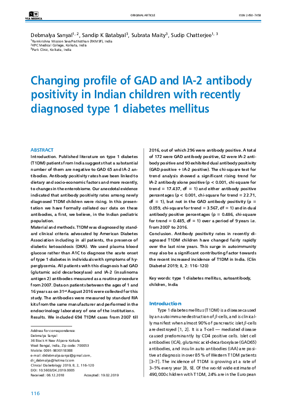 (PDF) Changing profile of GAD and IA-2 antibody positivity in Indian ...
