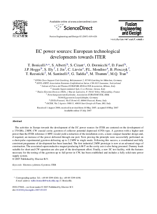 (PDF) EC power sources: European technological developments towards ITER