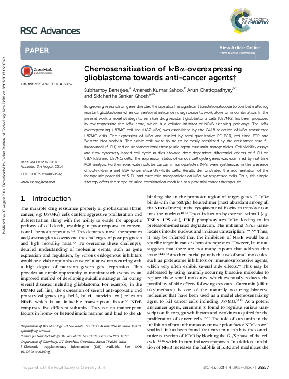 (PDF) Chemosensitization of IκBα-overexpressing glioblastoma towards anti-cancer agents ...