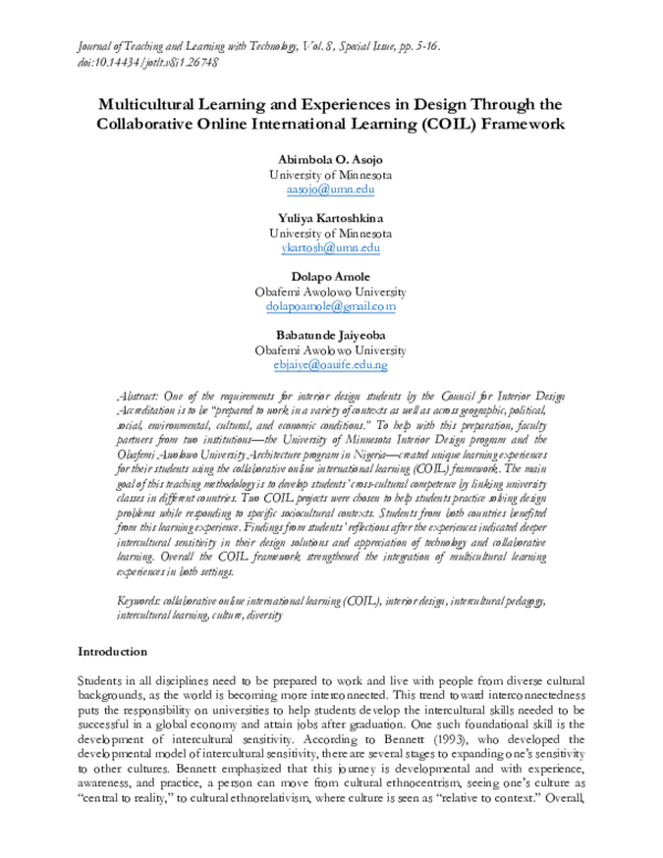 (PDF) Multicultural Learning and Experiences in Design through ...