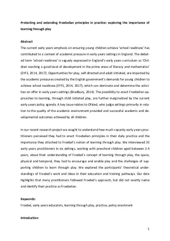 (PDF) Protecting and extending Froebelian principles in practice ...