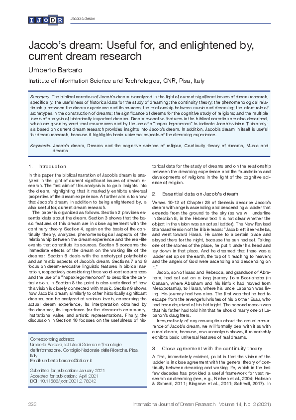 (PDF) Jacob's dream: Useful for, and enlightened by, current dream research