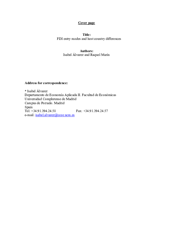 (PDF) FDI entry modes and host country differences