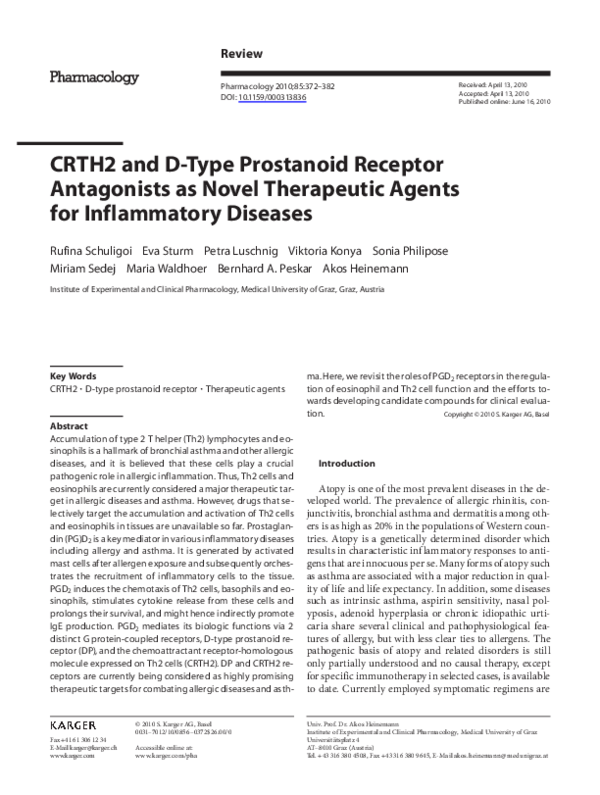 (PDF) CRTH2 and D-type prostanoid receptor antagonists as novel ...