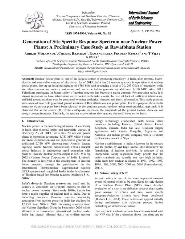 (PDF) Generation of Site Specific Response Spectrum near Nuclear Power ...